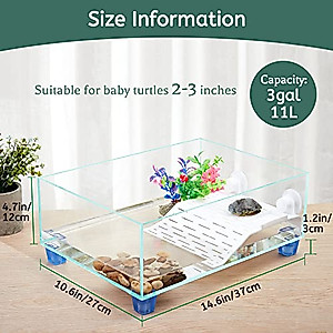 LAQUAL Ultra Clear Glass Turtle Tank (3 Gal), 360° View Rimless Glass Tank for Baby Turtles 2-3 Inches, Small Turtle Aquarium with Turtle Basking Platform, Easy to Clean & Change Water