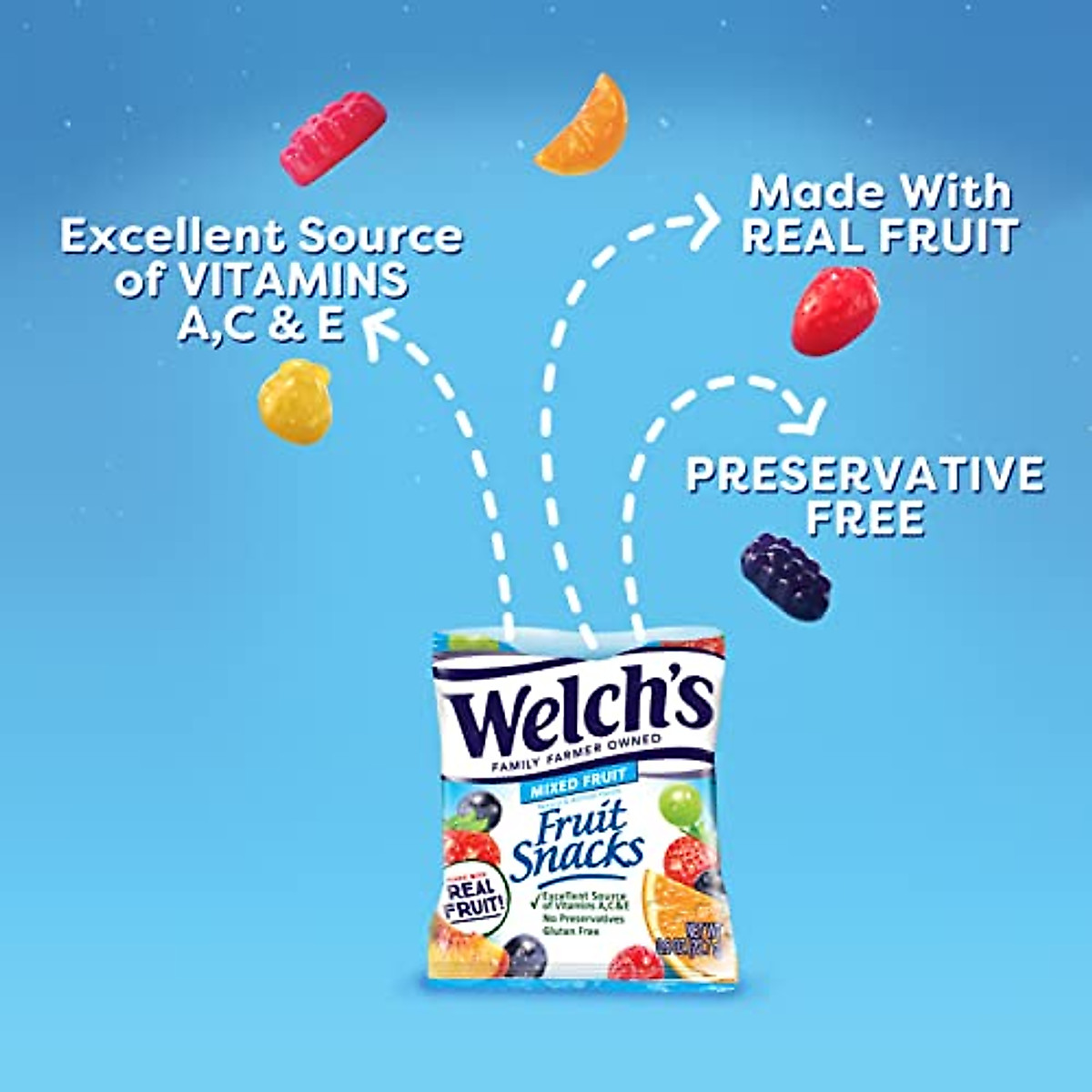 Welch's Fruit Snacks, Mixed Fruit, Perfect Halloween Candy Bulk Pack, Gluten Free, Individual Single Serve Bags, 0.8 oz (Pack of 40)
