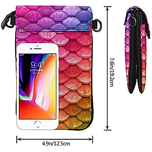 Beautiful Colorful Rainbow Mermaid Scales Women Soft PU Leather Cellphone Purse Wallet Handbag Small Crossbody Shoulder Bag