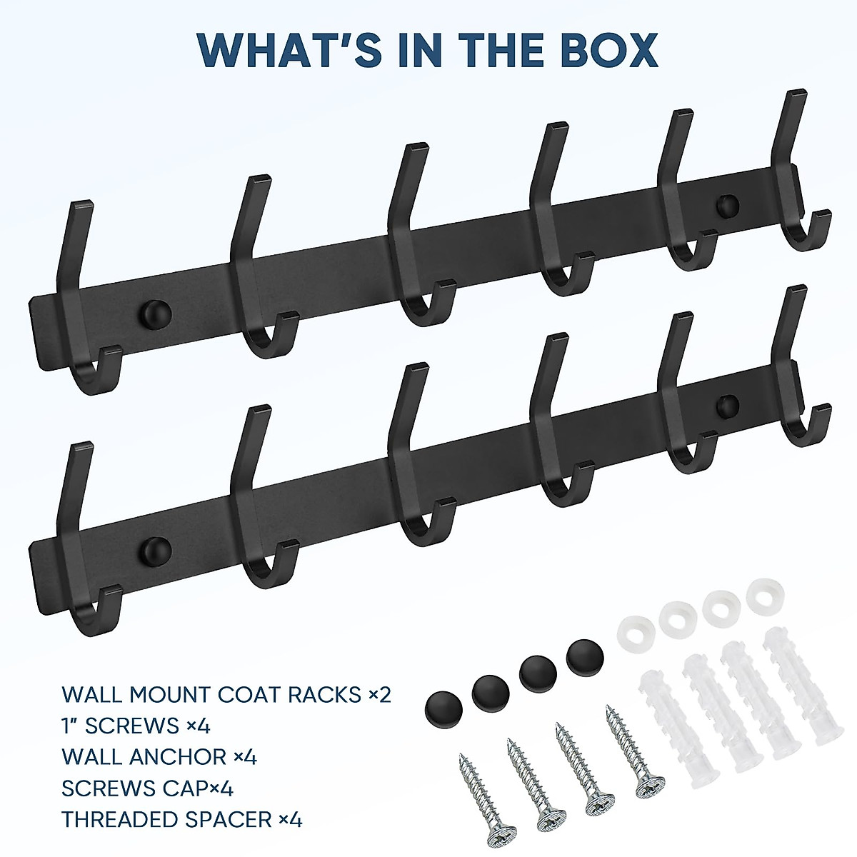 TICONN Wall Mounted Coat Rack - 6 Heavy Duty Dual Hooks All Metal Contemporary Coat Hanger for Jacket Coat Hat for Mudroom Entryway Bathroom (Black, 2PK)