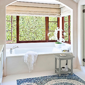 LUE BONA HDPS Shower Bench Seat, Gray Shower Stool for Inside Shower Waterproof, Bath Spa Shower Foot Stool for Shaving Legs with Storage Shelf, Weather Resistant/Non-Slip/Indoor or Outdoor Use