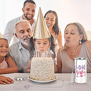 CIXICM 3 Pcs Big Sister Gift 12 oz Pink Sister Cup Stainless Steel Mug Vacuum Insulated Tumbler with Leak Proof Lid and Straw Sister Bracelet Sister Announcement Jewelry for Little Girl