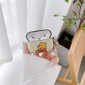 Soft TPU Case with Charm and Keychain for Apple AirPods Pro 2019 Model Yellow Winnie The Pooh Bear Laugh Cute Lovely Adorable Kawaii Girls Kids Boys