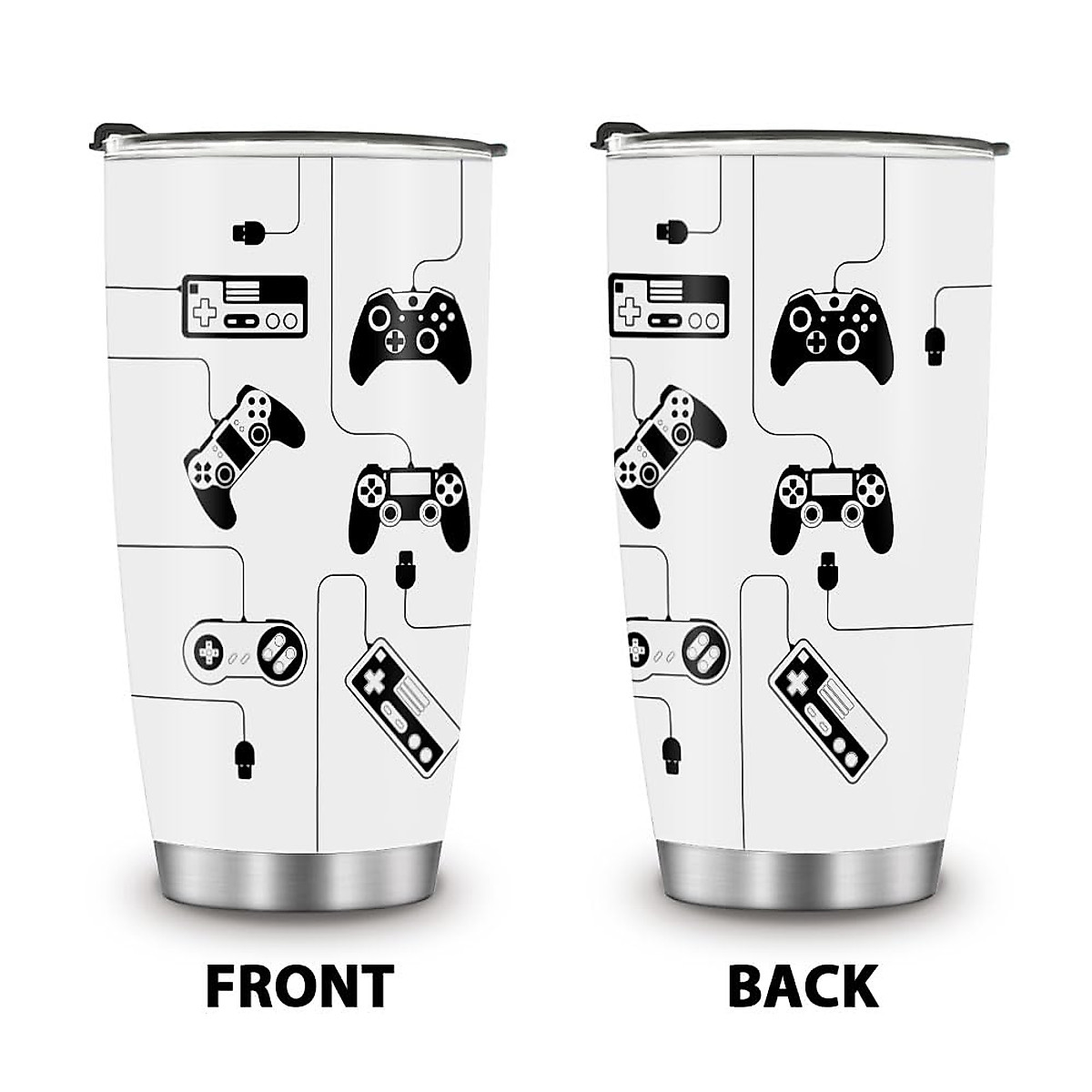 WIRESTER 20 OZ Stainless Steel Tumbler With Lid, Double Wall Vacuum Insulated Tumbler, Coffee Travel Mug Cup for Hot Cold Drinks - Black Game Controllers