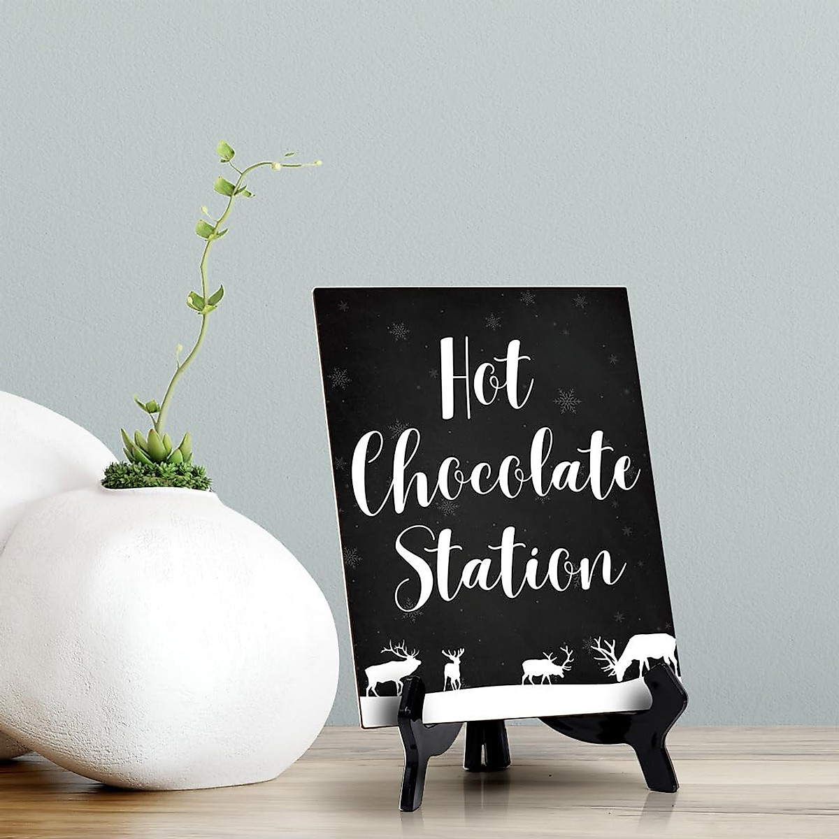 Hot Chocolate Station Table Sign with Easel, Reindeer Design 6 x 8" (Black)