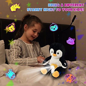 Cuteoy Plush Penguin Star Projector Musical Adjustable Singing Night Light Stuffed Animals Glowing Plushies Toy Gifts for Kids Birthday Easter Christmas,11''