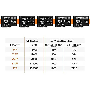 Amazon Basics microSDXC Memory Card with Full Size Adapter, A2, U3, Read Speed up to 100 MB/s, 1 TB