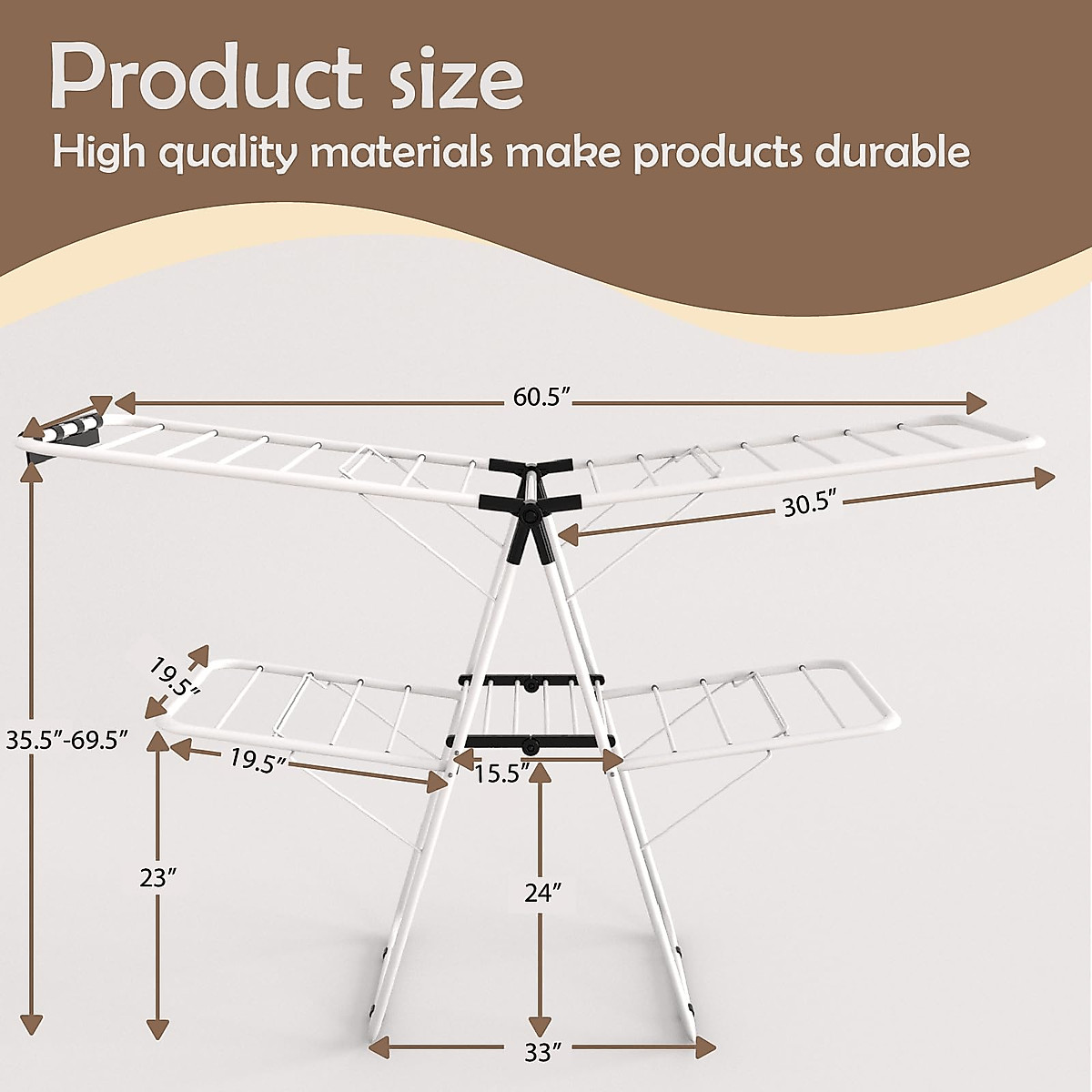 Maomo Double Deck Drying Rack - 2 Layer Large Clothes Drying Rack Foldable,No Installation Required ，Suitable for Indoor and Outdoor.Gull Wings.33 Clothes Poles are Equipped with Sock Clips.