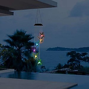 Solarek GPCT1540 Hummingbird Wind Chime Solar String 6 LEDs Color-Changing IP65 Waterproof Decorative Lamp Lighting for Home Garden Fence Party, Black