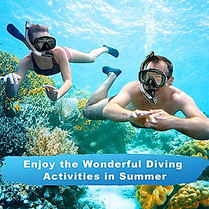 Zipoute Snorkel Snorkel Set, Dry Top Snorkeling Gear for Adults, Panoramic Anti-Leak and Anti-Fog Tempered Glass Lens, Adults Adjustable Snorkeling Set, Scuba Diving Swimming Training Snorkel Kit
