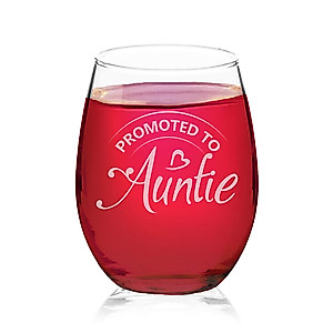 Veracco Promoted To Auntie Stemless Wine Glass Funny Birthday Mother's Day Gift For New Mom Her (Clear, Glass)