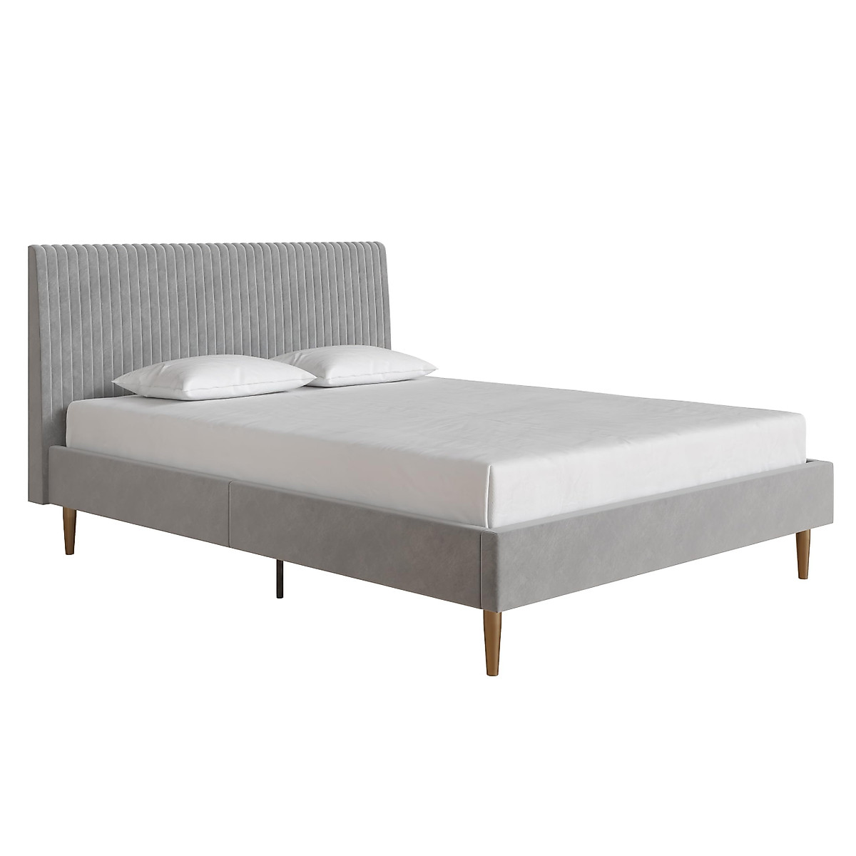 Mr. Kate Daphne Upholstered Bed with Headboard and Modern Platform Frame, Full, Light Gray Velvet