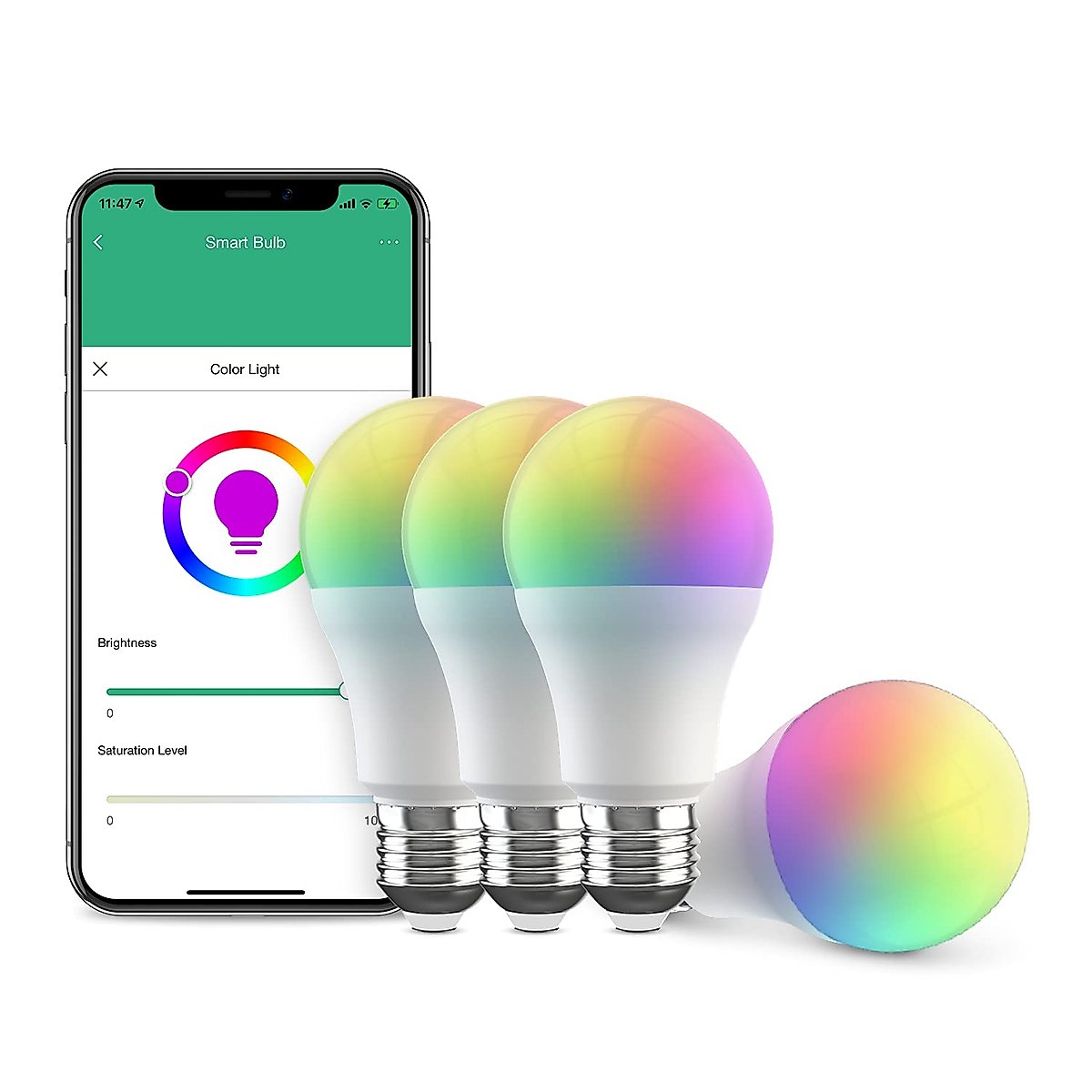Broadlink Smart Bulb, 10W RGB Dimmable Wi-Fi LED Smart Light Bulbs Color Changing A19 800lm, Works with Alexa, Google Home, Siri and IFTTT, No Hub Required (4-Pack)
