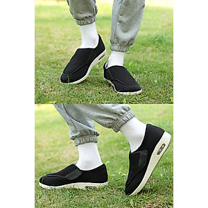 ZUMEIJIA Women's Diabetic Shoes for Women Casual Adjustable Walking Shoes Wide Shoes for Elderly Swollen Feet Non-Slip Air Cushion Bottom Fattening and Widening Black 7