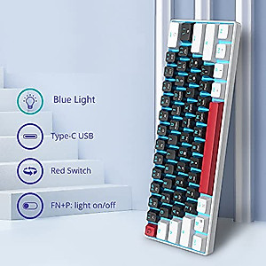 Ussixchare 60 Percent Mechanical Keyboard Mini Gaming Keyboard 60% with Red Switch Wired Type-C Cable Mini Keyboard with LED Backlight for Laptop/PC/Mac/PS5/PS4/Xbox Gamer(White-Black)