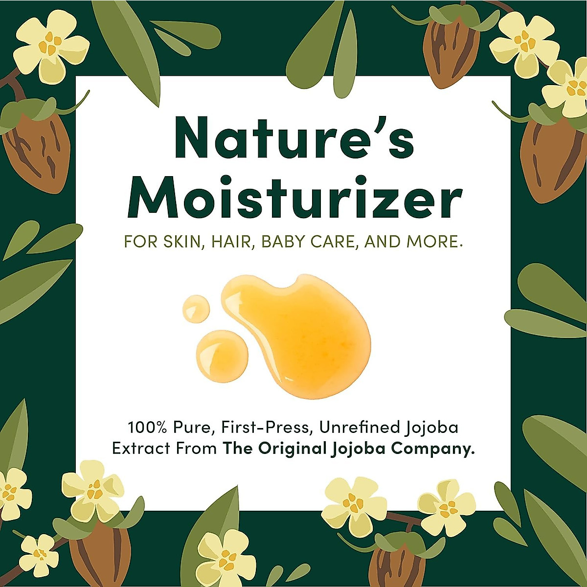 HobaCare Jojoba Oil - 100% Pure, Unrefined Jojoba Oil for Skin & Nails - Moisturizing Body Oil & Face Moisturizer for Dry Skin - Natural Jojoba Oil for Hair & Beard Care (32 fl oz)