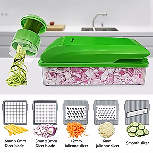 Vegetable Chopper - 11 in 1 Pro Mandoline Slicer - Onion Chopper, Cheese Grater, Food Slicer- Spiralizer Included - Enlarged Storage Container with Lids - Easy and Efficient Cutting Tool for Busy Cook