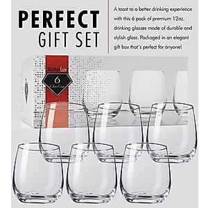 Kitchen Lux 12oz Drinking Glass Tumbler – Set of 4 – Premium Clear Glasses For Wine, Shots, Cocktails, Scotch and All Purpose Drinking Cups – Elegant Stemless Design – Dishwasher Safe