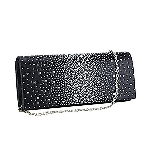 GripIt Women's Evening Handbag Rhinestone Clutch Glitter Purse Bags Diamond Purse for Formal Wedding and Party Cocktail with Shoulder Chain,Black