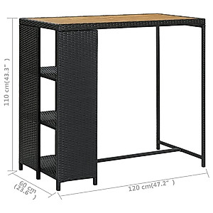 AJSEOYBS Bar Table,Bar Height Pub Table, Rectangle High Top Kitchen & Dining Tables,Indoor use,Bar Table with Storage Rack Black 47.2"x23.6"x43.3" Poly Rattan