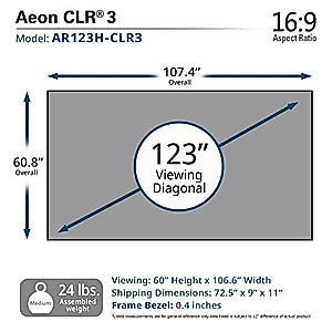 Elite Screens 123 inch UST ALR Projector Screen 16:9 4K 90% Ceiling Ambient Light Rejecting Edge Free Fixed Frame Grey Projector Screen Indoor Movie Screen Home Theater - Aeon CLR 3 AR123H-CLR3
