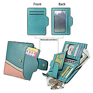 AINIMOER Women's RFID Blocking Leather Small Compact Bi-fold Zipper Pocket Wallet Card Case Purse with id Window (Wavy Sky Blue)