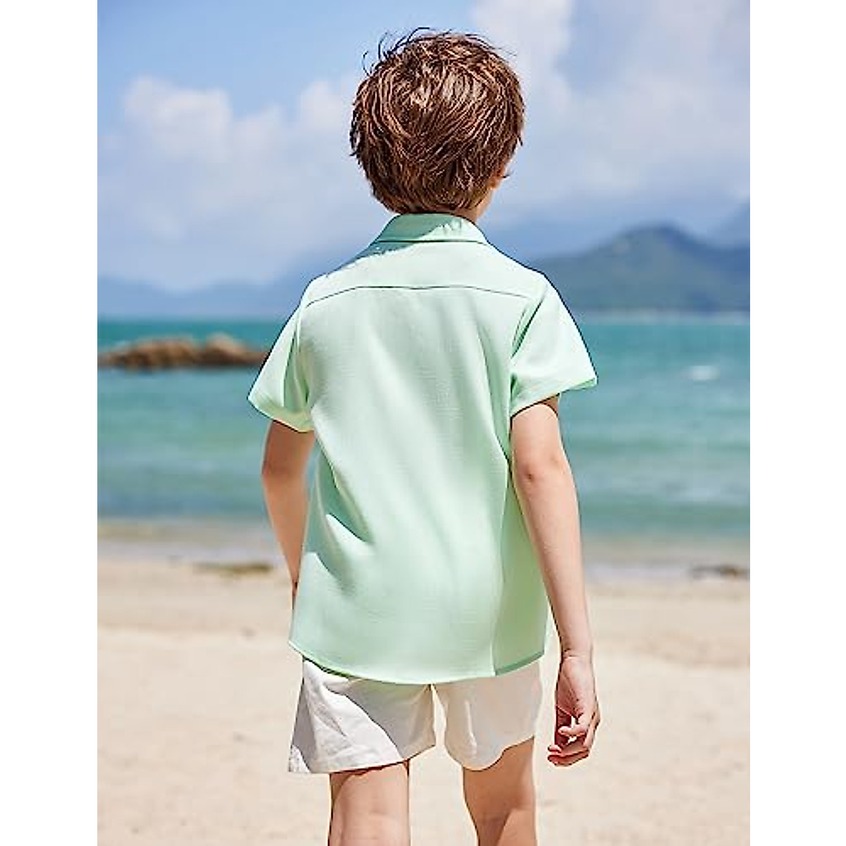 COOFANDY Big Boys Light Blue Button Down Shirt Kids Short Sleeve School Dress Shirt