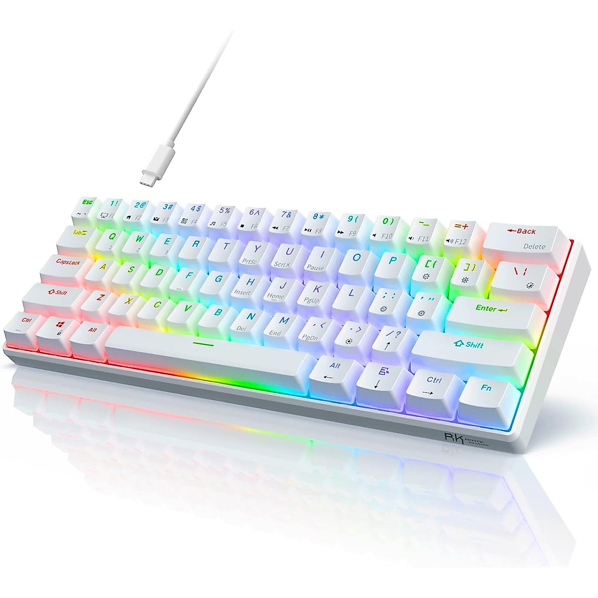 Gaming Keyboard for Girl, 60 Percent Keyboard Color Cute Keyboard with , Wired Mechanical Keyboard for Gaming Office White