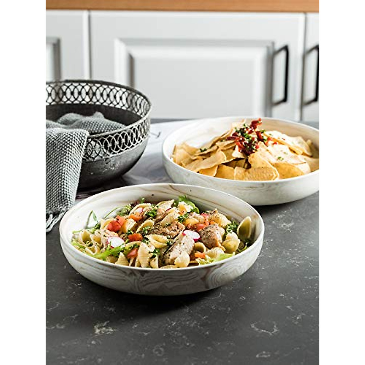 YHOSSEUN Ceramic Salad Bowl,10-inch Porcelain Serving Bowls for Pasta Fruit Snacks, 1.9 Quarts Large Stackable Dinner Serving Bowl Set of 2, Brown