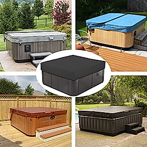 Outdoor Square Hot Tub Cover 210D Oxford Fabric Waterproof Dustproof Anti-UV Garden SPA Bath Pool Cover Multiple Sizes to Choice,Black,218x218x30cm