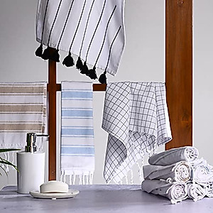 Folkulture Hand Towels for Bathroom, Set of 2 Boho Hand Towel for Bathroom, 100% Cotton Hanging and Decorative Towels for Bathroom with Tassels, 16" x 30" Inches (Hamilton Black and White)