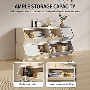UNICOO® 2+4 Free Combination Stackable Plastic Storage Cabinet | Customizable Storage Shelves, Lightweight Organizer, Efficient Storage and Organizer | Home, Office, School, Dorm (2+4 Gray & Cream)