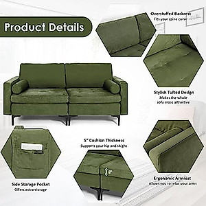TUOCHUFUN Modern Loveseat Sofa Couch,Mid Century Couches for Living Room, Upholstered 2-Seat Love Seats with Pillow (Army Green)