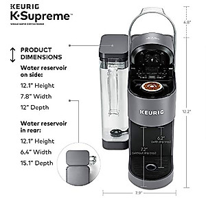 Keurig K-Supreme Coffee Maker, Single Serve K-Cup Pod Coffee Brewer, With MultiStream Technology, 66 Oz Dual-Position Reservoir, and Customizable Settings, Gray
