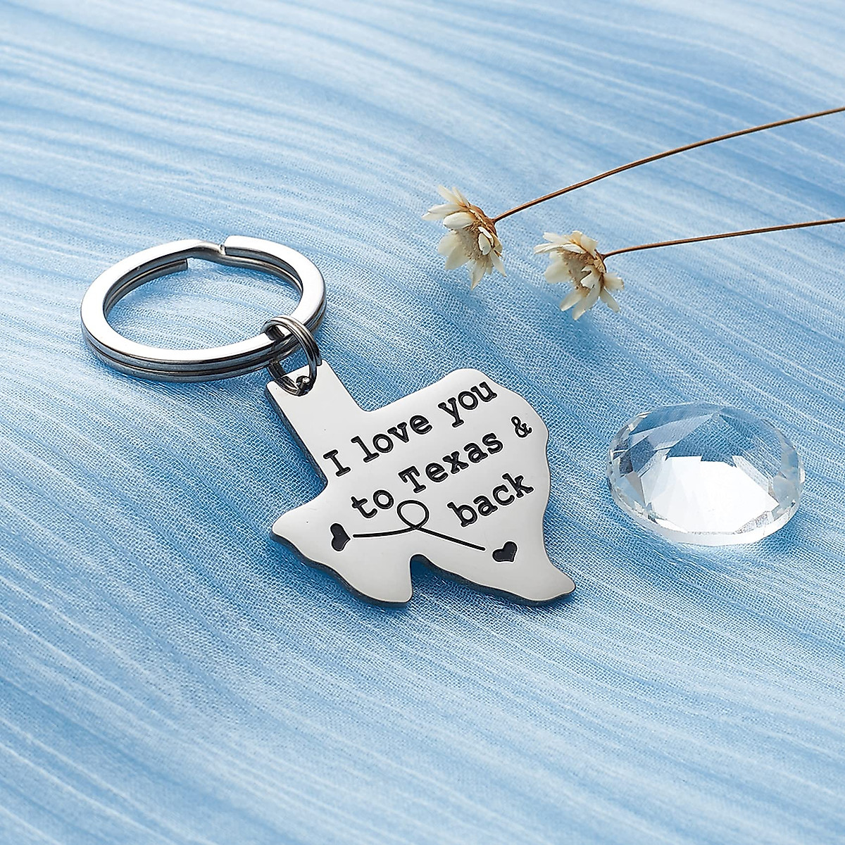 I Love You to Texas and Back Keychain Boyfriend Girlfriend Long Distance Relationship Gift Going Away Gifts Friendship (Keychain)