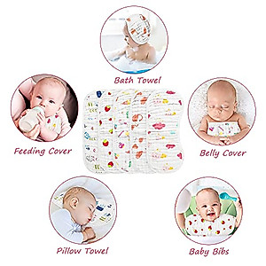GROBRO7 5Pcs Burp Cloths Baby Bibs Muslin Burping Bid for Babies with Strawberry Flamingo Cotton Large Towels in 6 Layers Extra Absorbent Soft Machine Washable Nursery Newborn Gift 7x18.5inch