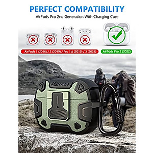 Nillkin Airpods Pro 2nd Generation Case with Secure Lock Magnets, Airpods Pro 2 Case for Men Women with Metal Keychain, Full Body Shockproof Protective Case for Airpods Pro 2 Case Cover 2022 Green