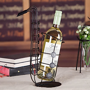 Tooarts Saxophone Free StandingTabletop Wine Racks, Creative Metal Wine Bottle Holder, Collectible Figurines Wine Shelf Gifts for Wine Lovers, Home Interior Kitchen Bar Decorations