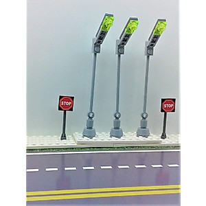 Building Toys 2 Lane Main Road Traffic Light City Town Village Street Stop Sign Bus Stop Post Box Compatible with All Major Brick Brands Educational Toy Ages 4+ 1:64 (3 Street Lights 2 Stop Signs)