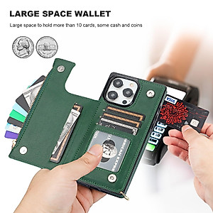 Bocasal Crossbody Wallet Case for iPhone 15 Pro Max with RFID Blocking Card Slot Holder, Magnetic Flip Folio Purse Case, PU Leather Zipper Handbag with Detachable Lanyard Strap 6.7 Inch 5G (Green)