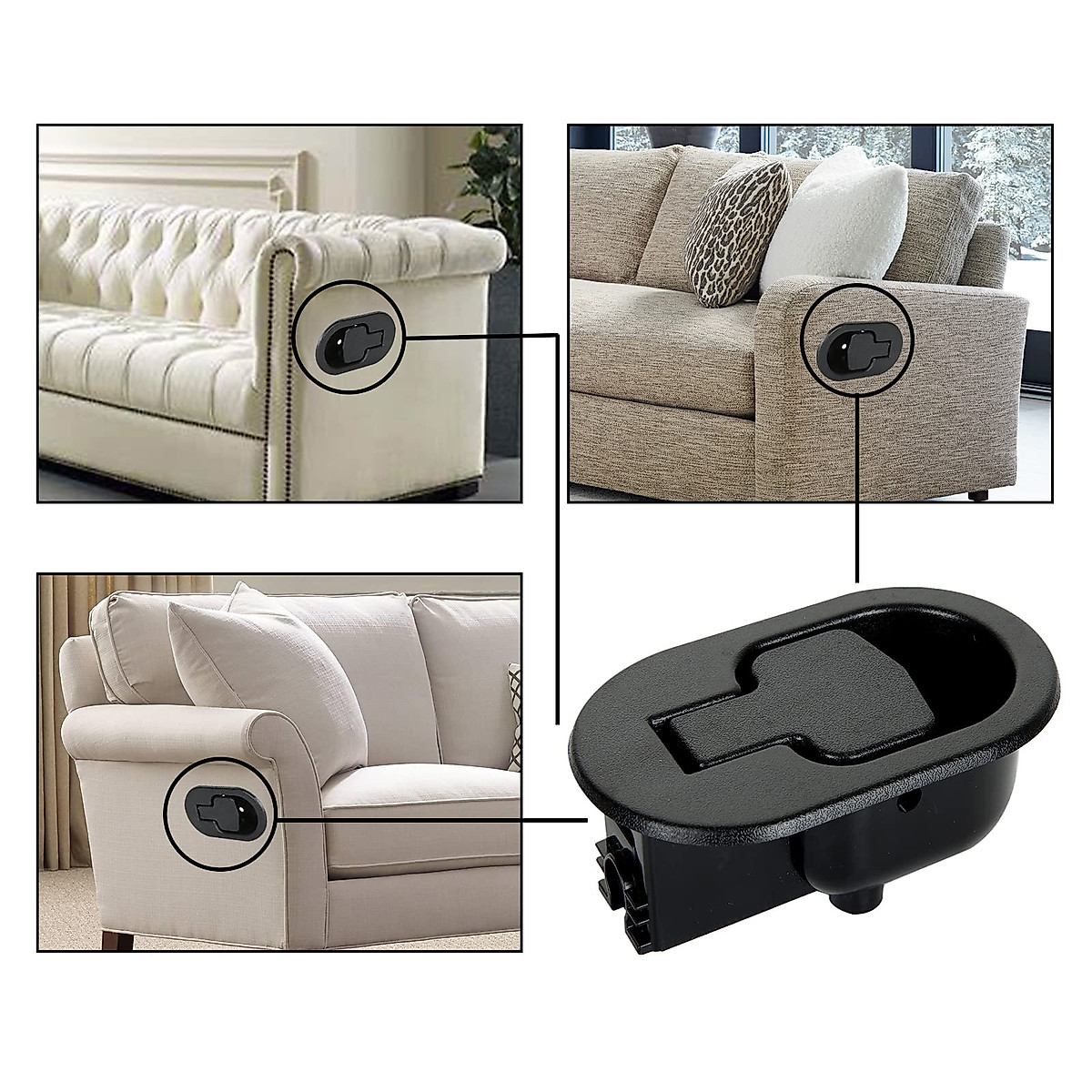 APACALI Recliner Pull Cable Replacement Set of 4, Universal Black Sofa Couch Recliner Release Cables with Plastic Pull Handle fits Most Recliner Brands, Hook Exposed Cable Length (4.75")