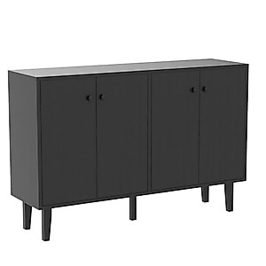 Panana Sideboard Buffet Cabinet Kitchen Storage Cabinet Living Room 4 Doors Console Table (Black)