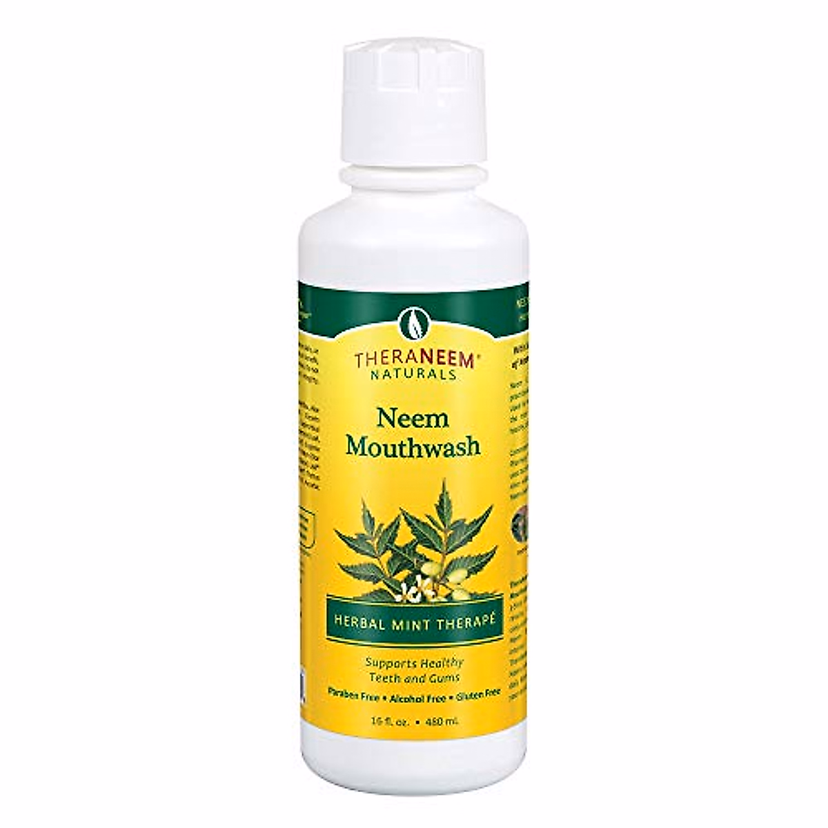 TheraNeem Neem Mouthwash, Herbal Mint | Freshens Breath, Supports Healthy Gums and Teeth, Vegan, Great Mint Taste | 16oz
