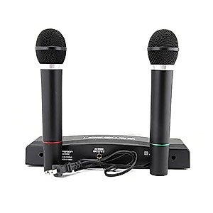 Emerson EAM-9002 Dual Handheld Wireless Microphone Starter Kit with Wireless FM Receiver, Black