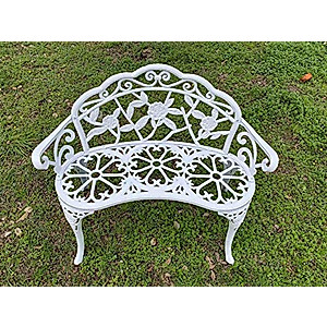 C/G Patio Balcony Bench Double Seat, Anti-Rust Cast Aluminum Patio Garden Bench for Park Yard Outdoor Furniture White
