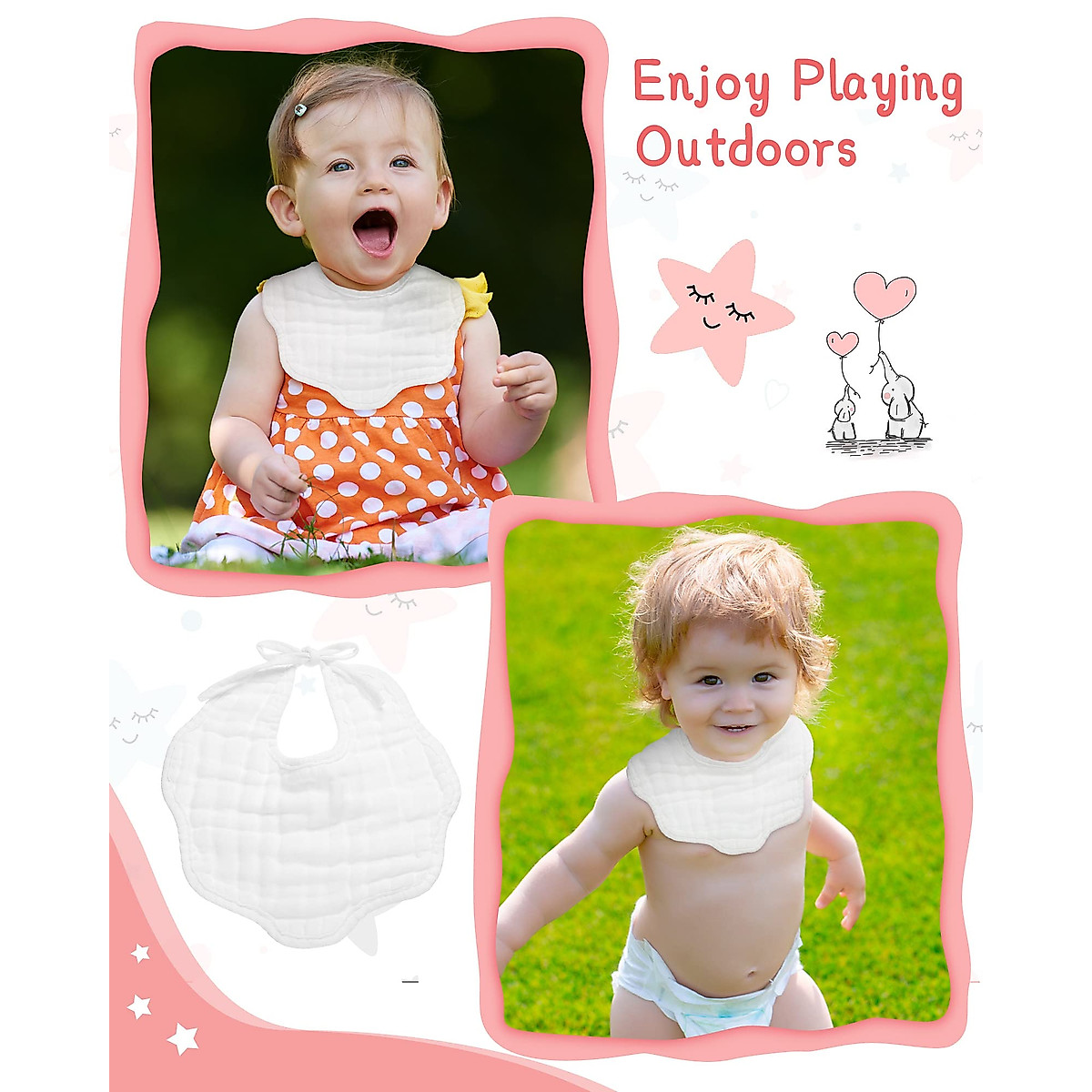 Yahenda 10 Pack Muslin Bibs Baby Drool Bibs White Bandana Bibs Absorbent Teething Bibs Cotton Cloths Plain Bibs with Adjustable Straps for Unisex Baby Burp Newborn Infant Toddler, 0-2 Years Old