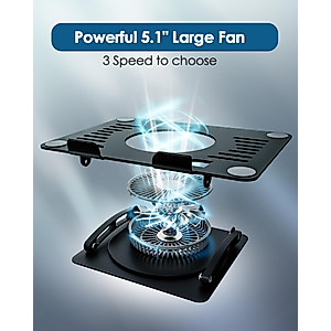 SHUWEI Gaming Laptop Cooling Pad with 360° Rotation Base, Ergonimic Aluminum Laptop Cooling Stand with 3 Speed Fan, Adjustable Height Laptop Cooling Pad for 10-17.3'' Notebook - Black
