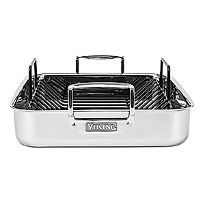 Viking Culinary 3-Ply Stainless Steel Roasting Pan, Includes a Nonstick Rack, Dishwasher, Oven Safe, Works on All Cooktops including Induction