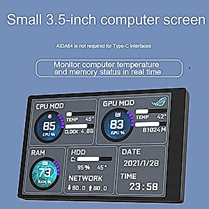 MAKIVI 1 Set 3.5 Inch Computer Small Secondary Screen IPS Full USB-C Chassis Secondary Screen Computer Temperature Monitoring Screen AIDA64