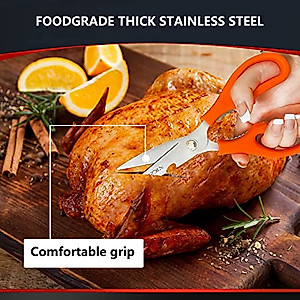 Kitchen Shears, Multi-function Heavy Duty Dishwasher Safe Poultry Shears, Food Grade Stainless Steel Sharp Utility Scissors for Food, White